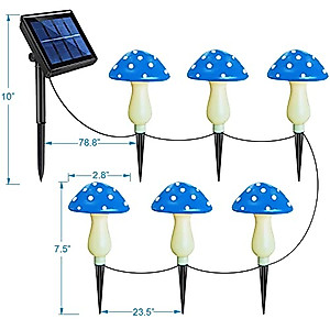 Abkshine 6-Pack Blue Solar Garden Lights, Solar Powered Mushroom Stake Lights for Outdoor Yard Decor, Waterproof Garden Ornaments for Backyard Lawn Deck Landscape Fence Christmas Halloween Decorations