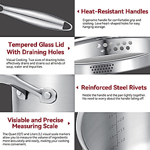 Buttermelt 2.5 Quart Stainless Steel Saucepan with Steamer Basket, Tri-ply Full Body, Multipurpose Sauce Pot with Two-Size Drainage Holes Lid, Perfect For Boiling Gravies, Pasta, Noodles