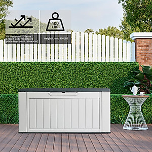 VINGLI Upgraded 158 Gallon Outdoor Storage Box, Lockable Resin Storage Containers with Lid, Wooden Grain Surface Deck Box Patio Furniture for Garden, Pool, Balcony, Yard