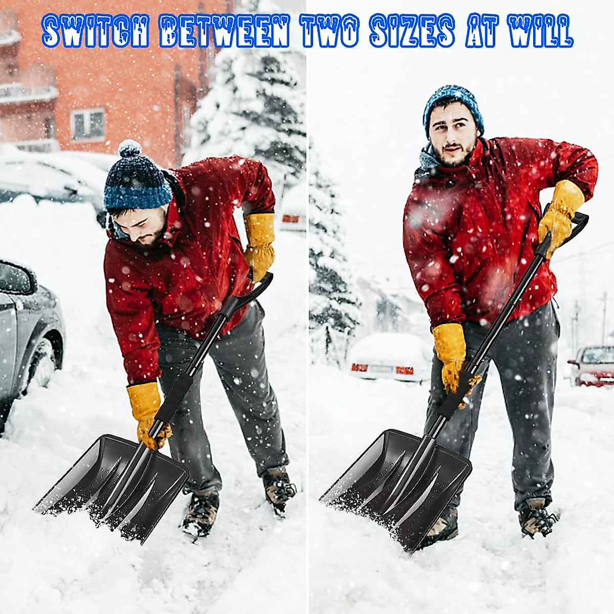Snow Shovel for Car Driveway, 2024 New Upgrade Snow Shovels for Snow Removal, Lightweight Portable Adjustable Large Capacity Shovel Perfect for Garden, Camping, Snowman Playing and Emergency(Black)