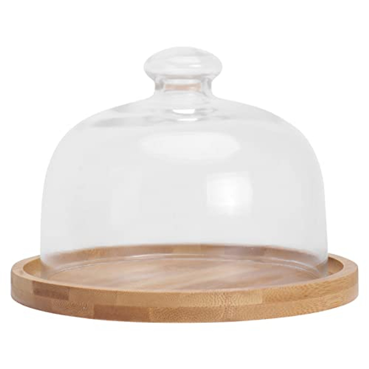 Cabilock Wood Cake Tray with Glass Dome Round Clear Cloche Dome Cake Plate Server Cake Display Cover Glass Cake Pan Cover Food Plate Lid for Cake Dessert Cheese Pastries 6. 5inch