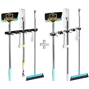 5 Racks and 4 Hooks & Black 5 Racks and 4 Hooks Broom and Mop Holder Wall Mounted Garage Organizer Storage Tool Racks Stainless Steel Heavy Duty Hooks Self Adhesive Solid Non-slip Wall Hangers