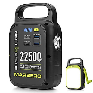 MARBERO 22500mAh Portable Charger with Bright LED Flashlight for Camping, Small Power Station QC/PD 3.0 Charges Quickly for iPhone, Samsung, iPad, Special Hand-cranked