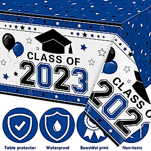 ssailue decor 2023 Graduation Decorations, 3 Pieces Blue Class of 2023 Tablecloth Plastic Disposable Graduation Table Cover for Congrats Grad Party Supplies, 43x 70 Inch
