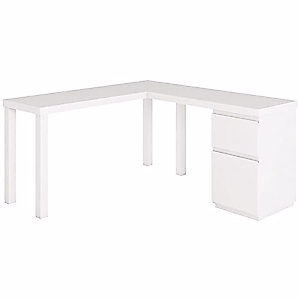 Sauder Northcott White L-Shaped Desk with Drawers, White Finish