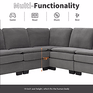 Merax 89"x89" Oversized Velvet Sectional Sofa, Large L Shaped Upholstered Indoor Furniture with Double Cushions, 5 seat Cloud Corner Couch for Living Room, Apartment, Office, Gray