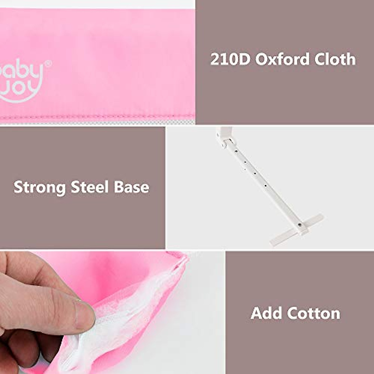 BABY JOY Bed Rails for Toddlers, 69 Inch Extra Long w/Safety Straps, Swing Down Safety Bed Guard for Convertible Crib, Folding Baby Bedrail for Kids Twin Double Full Size Queen & King Mattress (Pink)