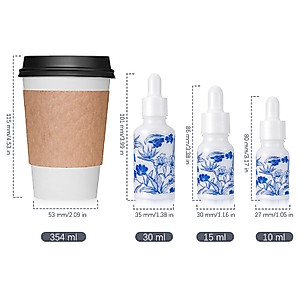 Newzoll 7Pcs 10ml (1/3oz) Dropper Vials Ceramic Perfume Bottles Empty Dropper Bottles Containers Jars for Essential Oils Cosmetic Liquid, Dropping Bottles with 2 Funnels