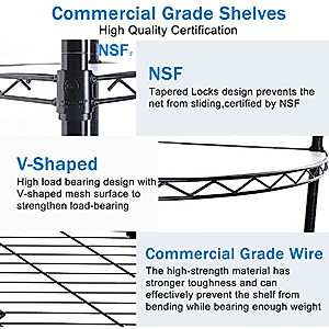 6 Tier NSF Metal Corner Shelf Wire Shelving Unit, 420lbs Capacity Heavy Duty Adjustable Storage Rack with Shelf Liners for Closet Kitchen Bathroom Garage Basement, 72" H x 18" L x 18" D - Black