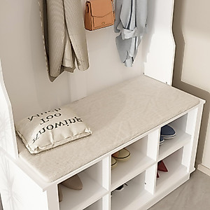 AIEGLE Entryway Hall Tree with Shoe Bench, 3-in-1 Hallway Hall Tree with Coat Rack, 6 Shoe Storage Cubes and 4 Hanging Hooks, White (39.8" L x 17.3" W x 67.1" H)