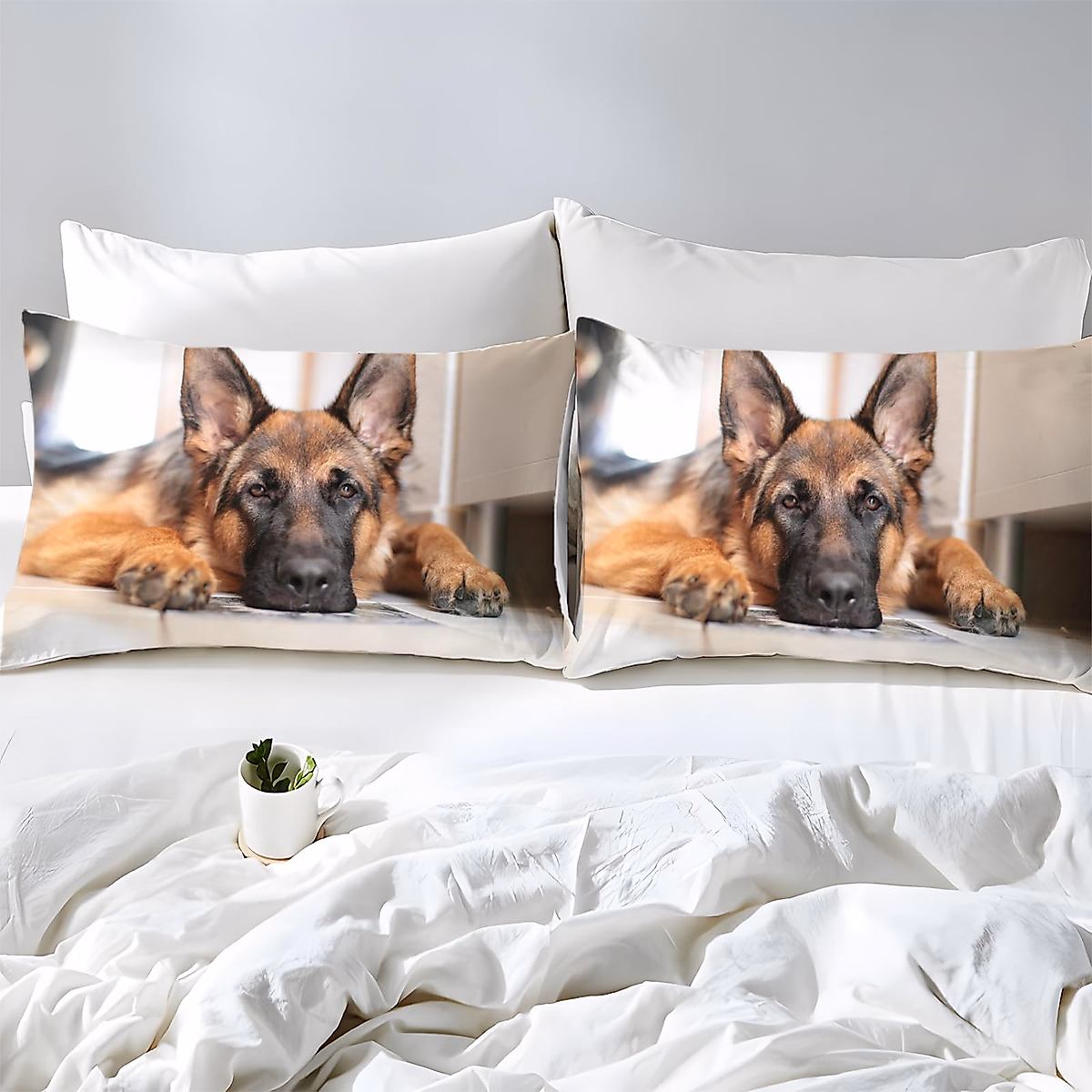 Brown German Shepherd California King Duvet Cover Animal Print Bedding Soft Microfiber Comforter Cover and 2 Pillow Shams 20"X36", Bed Set Duvet Covers with Zipper for Home Room Decor