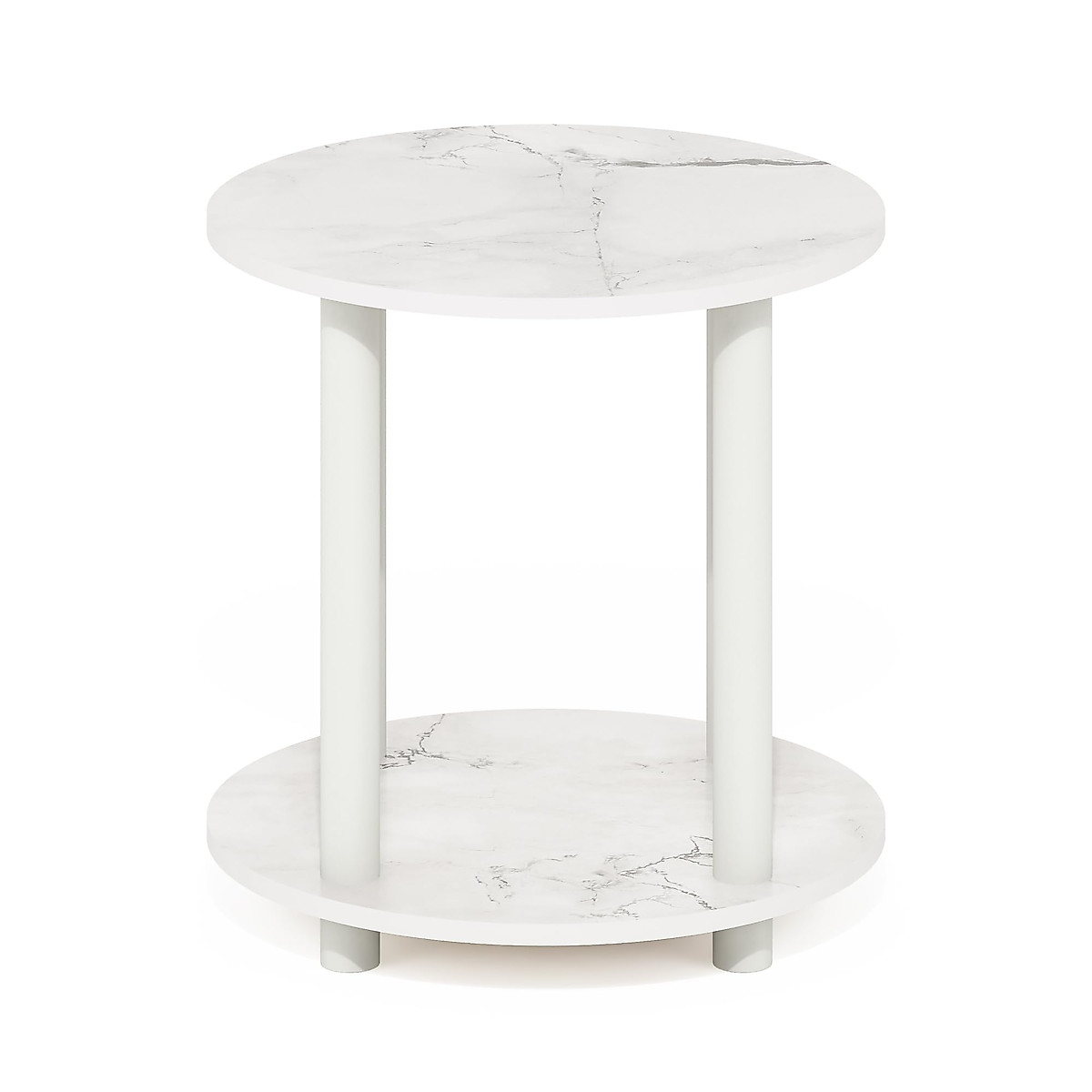 Furinno Turn-N-Tube 2-Tier Round Wooden End Table, Marble White
