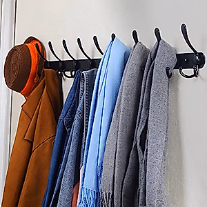 Dseap Coat Rack Wall Mount - 38” Long 10-Tri-Hooks Heavy Duty Coat Hanger Rail Wall Hooks for Hanging Coats Hats Clothing Clothes Purse Mudroom Entryway, Black