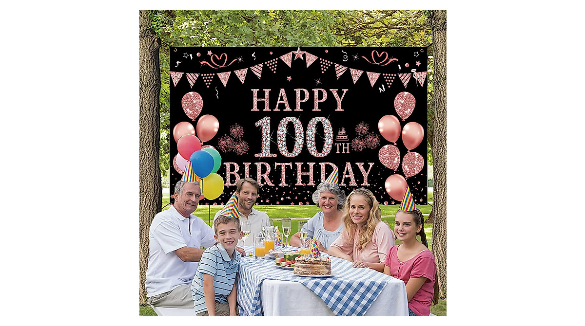 Celebrate 100th Birthday with Rose Gold Backdrop Banner