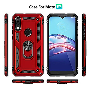 YZOK Compatible with Moto E 2020 case,Motorola E case,with HD Screen Protector,[Military Grade] Ring Car Mount Kickstand Hybrid Hard PC Soft TPU Shockproof Protective Case for Motorola Moto E (Red)