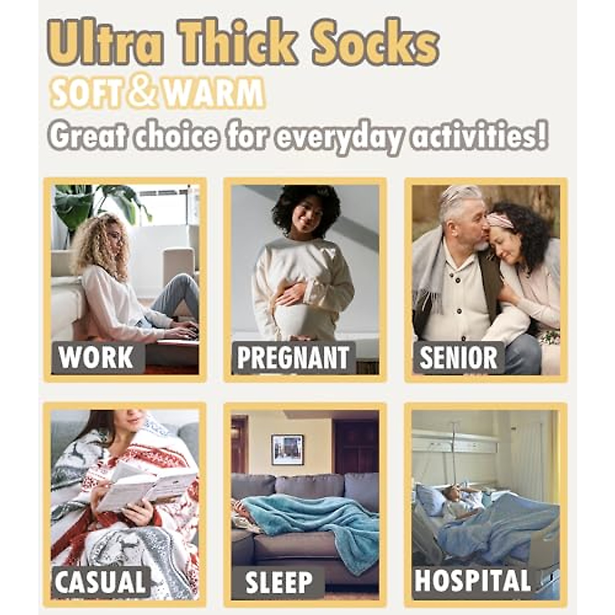 Breslatte Ultra Thick Longer Slipper Socks for Women Non Slip Socks Womens Hospital Socks with Grippers for Women Grippy Socks 3pair lightcolor