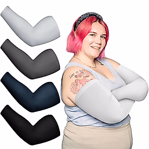 4 Pairs Plus Size Arm Sleeves UV Sun Protection Cooling Ice Silk Oversized Compression Sleeve Cover for Women (Vintage Color)