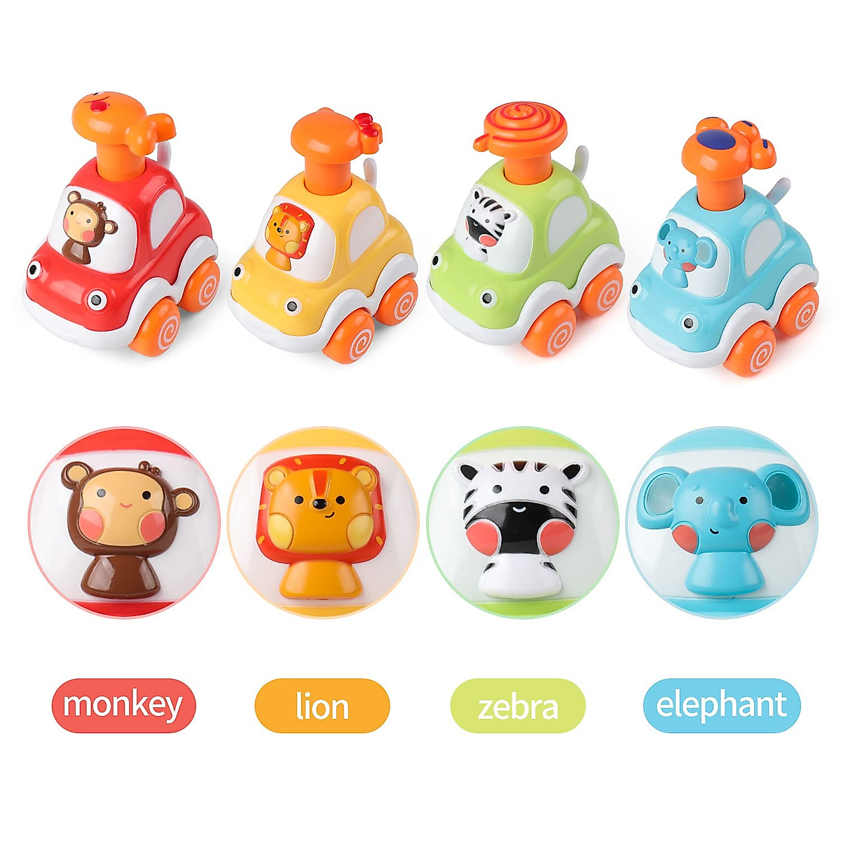 Baby Toy Cars for 1 +Year Old Boy - Toddler Toys Age 2 3 4 Year Old Boy Gifts, Animal Cartoon Press and Go Cars for Toddlers 2-4 Birthday Toys