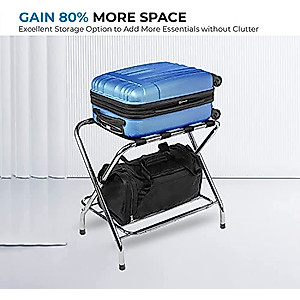 USTECH 2 Tier X-Shape Folding Luggage Rack | Heavy Duty Metal Stand with Nylon Straps and Rubber Feet for Added Stability | Suitcase Bag Holder for Guest Room, Bedroom, and Kitchen