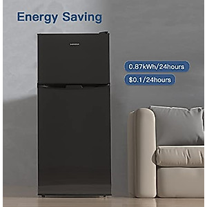 BANGSON Small Fridge with Freezer, 4.0 Cu.Ft, Samll Refrigerator with Freezer, 5 Settings Temperature Adjustable, 2 Doors, Compact Fridge for Apartment Bedroom Dorm and Office, Black