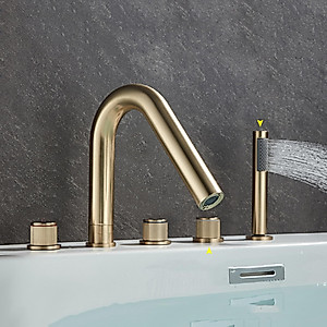 Bath Mixer Taps 5-Hole Bath Taps with Shower Attachment Brass 360° Rotation Bathtub Faucet with Pull Out Sprayer Mixer Tap/Black