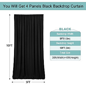 20ft×10ft Wrinkle Free Black Backdrop Curtain for Party, 4 Panels 5×10 ft Thick Silky Polyester Photo Backdrop Drapes for 50th Birthday Parties Baby Shower Graduation Wedding Photograhy Home Decor