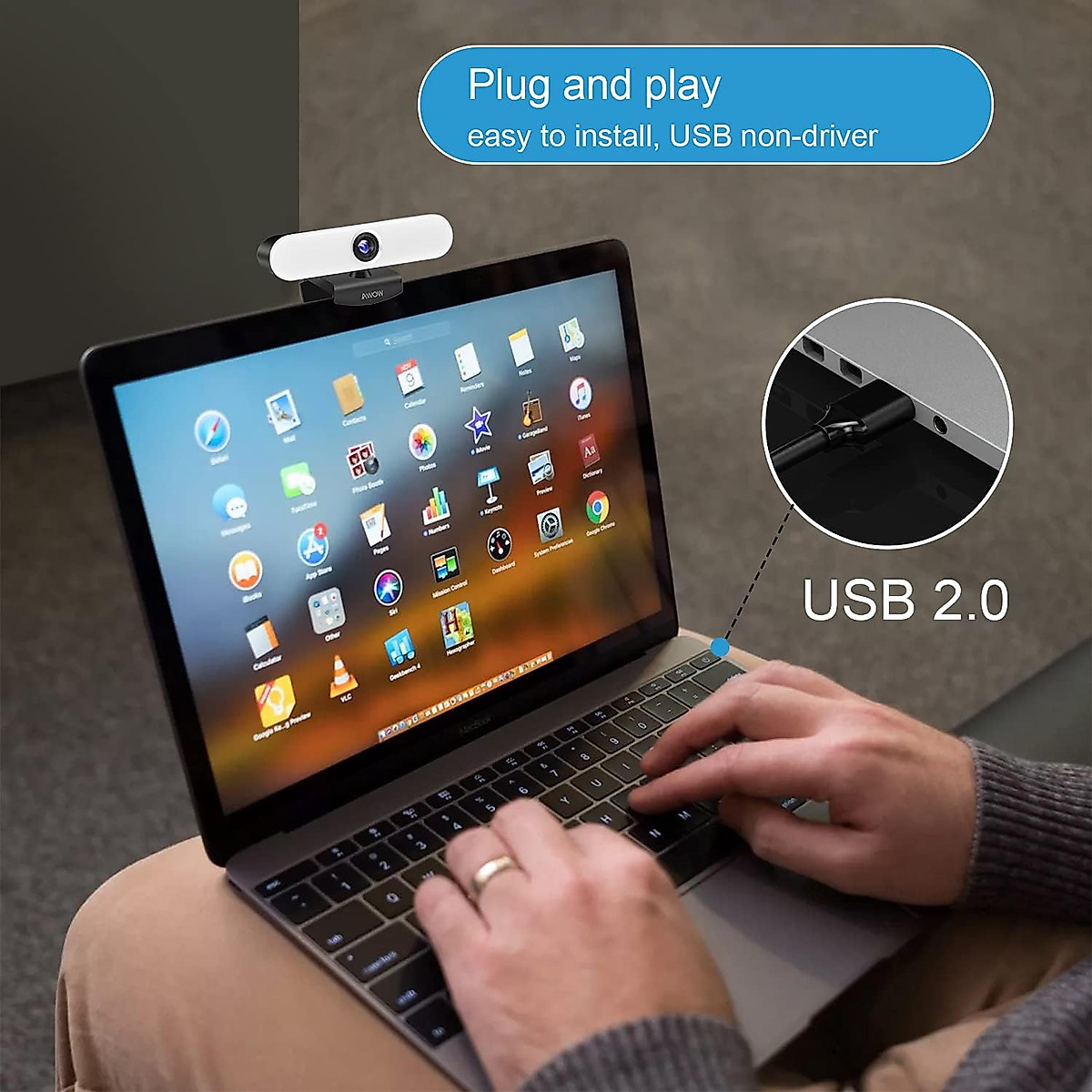 AWOW 2K Webcam with Microphone and Adjustable Brightness Light HD Computer Camera with Tripod USB Webcam for PC/MAC/Desktop/Laptop USB Web Camera for YouTube Skype Zoom Xbox One and Video Calling