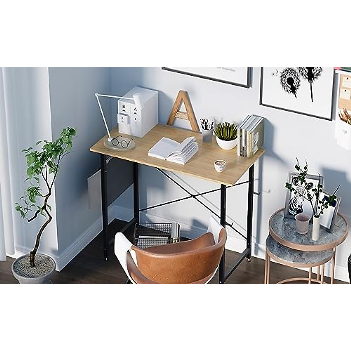 Pamray 32 Inch Computer Desk for Small Spaces with Storage Bag, Home Office Work Desk with Headphone Hook, Small Office Desk Study Writing Table