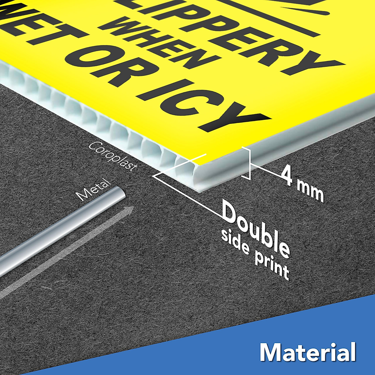 Caution Slippery When Wet or Icy - 8 x 12 Double Sided Coroplast Warning Slippery When Wet Sign - Caution Ice Sign - Caution Wet Floor Sign Yellow