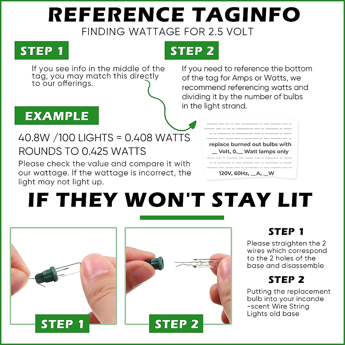 Mudder 50 Pcs Replacement Mini Light Bulbs Christmas Tree 2.5 V Incandescent String Light Bulbs Glass Lights with Base Indoor Outdoor Xmas Decor, 0.17 Ampere, 0.425 Watt (Clear,Green)