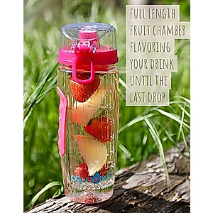 AquaFrut 32 OZ Fruit Infuser Water Bottle BPA-Free Fruit Infusion Sports Bottle - Flip Top Lid w Drinking Spout, Leak Proof, Made of Durable Tritan. Free Recipe eBook! (Rose)