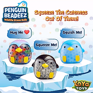 Penguin Stress Balls 3-Pack - Squishy Squeeze Fidget Ball Set for Stress Relief, Autism, ADHD - Cute Penguin Lovers Gift - Includes Blue, Black, Colorful Animal Squishies - Fun & Relaxing to Squish