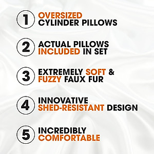 Cheer Collection Faux Fur Cylinder Pillows - Decorative Bolster Pillows for Couch & Bed - Machine Washable - 8” x 24” Inch (Set of 2) - Chocolate