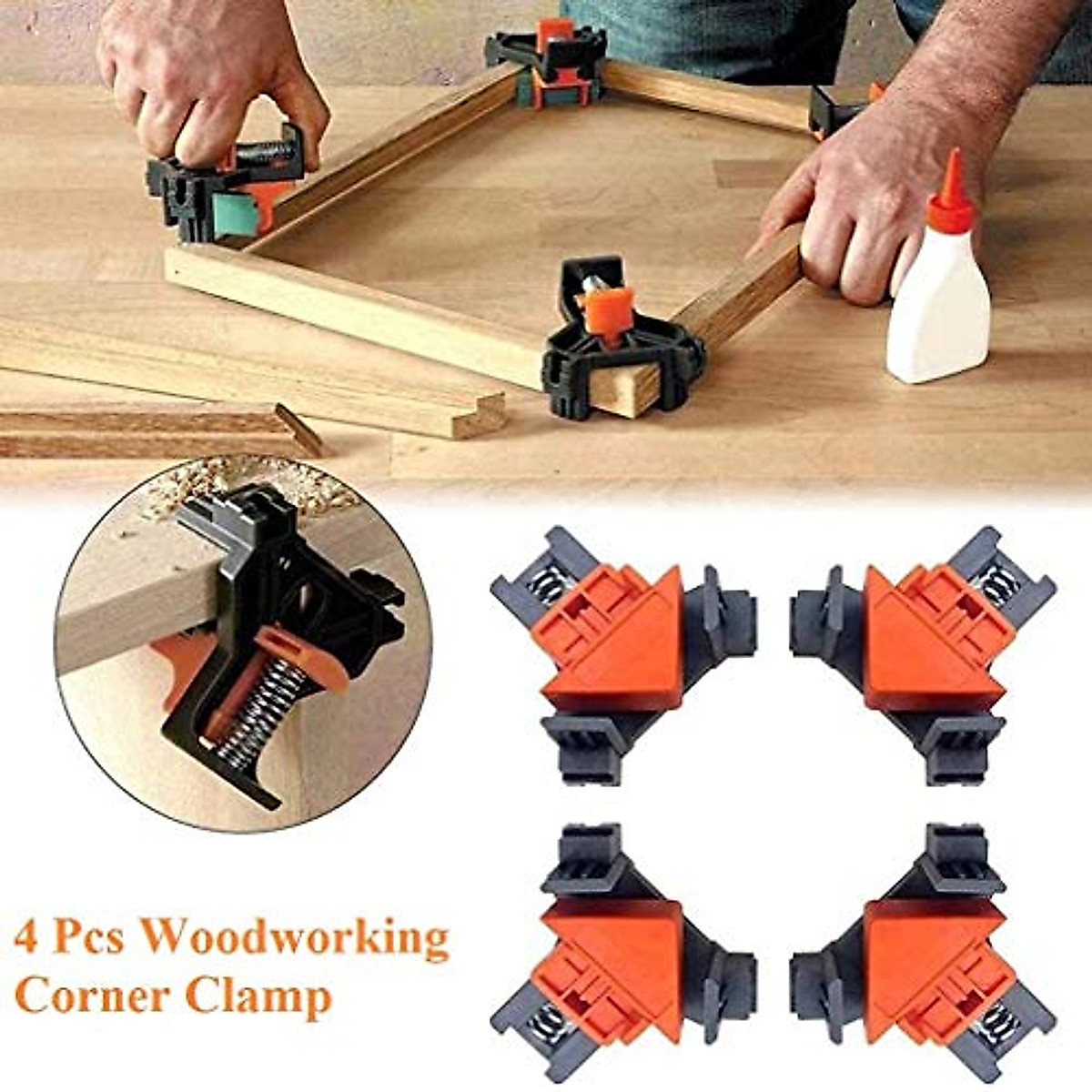 4pcs 90 Degree Right Angle Clamp Adjustable Swing Corner Clamp,Clip Holding Corners for Welding,Wood-Working,Drilling,Making Cabinets,Boxes, Drawers,Picture Framing,Crafting Projects