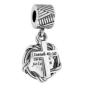 LuckyJewelry Religious Bible Christian Keep Faith Cross Charms for Charm Bracelets (Do Not Fear for I am with You)