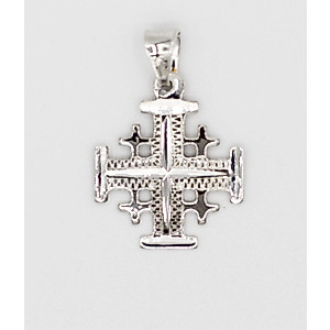 Sterling Silver (925) Jerusalem Crusader's cross Pendant Handcrafted in the Holy Land. Engraved by diamond cutting machine.