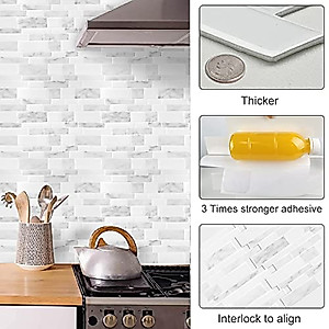 WalDecoo Marble Peel and Stick Backsplash for Kitchen, Thicker Design Self Adhesive Wall Tiles Stick on Backsplash, Marble Look Decorative Tiles (10 Tiles, 12”× 12”)