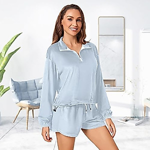 ODAWA Elegant Blue Sweat Sets Women's Oversized 2 Piece Lounge Sets Fall Outfits Casual Cozy Pajamas Tracksuit Set S-XXL