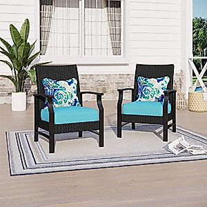 Sophia & William Patio Wicker Dining Chairs Set of 2, Rattan Cushioned Armrest Sofa Chairs with Thick Cushion, 2 Piece Rattan Single Sofa Chair for Patio,Deck,Porch,Yard