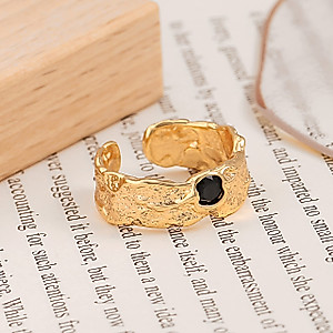 18K Gold Chunky Knuckle Rings Stacking Midi Thumb Finger Rings Black Obsidian Signet Rings Vintage Dome Jewelry for Women