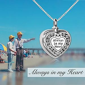 ONEFINITY Sterling Silver Locket for Ashes Always in My Heart Urn Necklace for Ashes Heart Locket That Holds Pictures for Women Ashes Necklace Keepsake Memorial Ash Jewelry