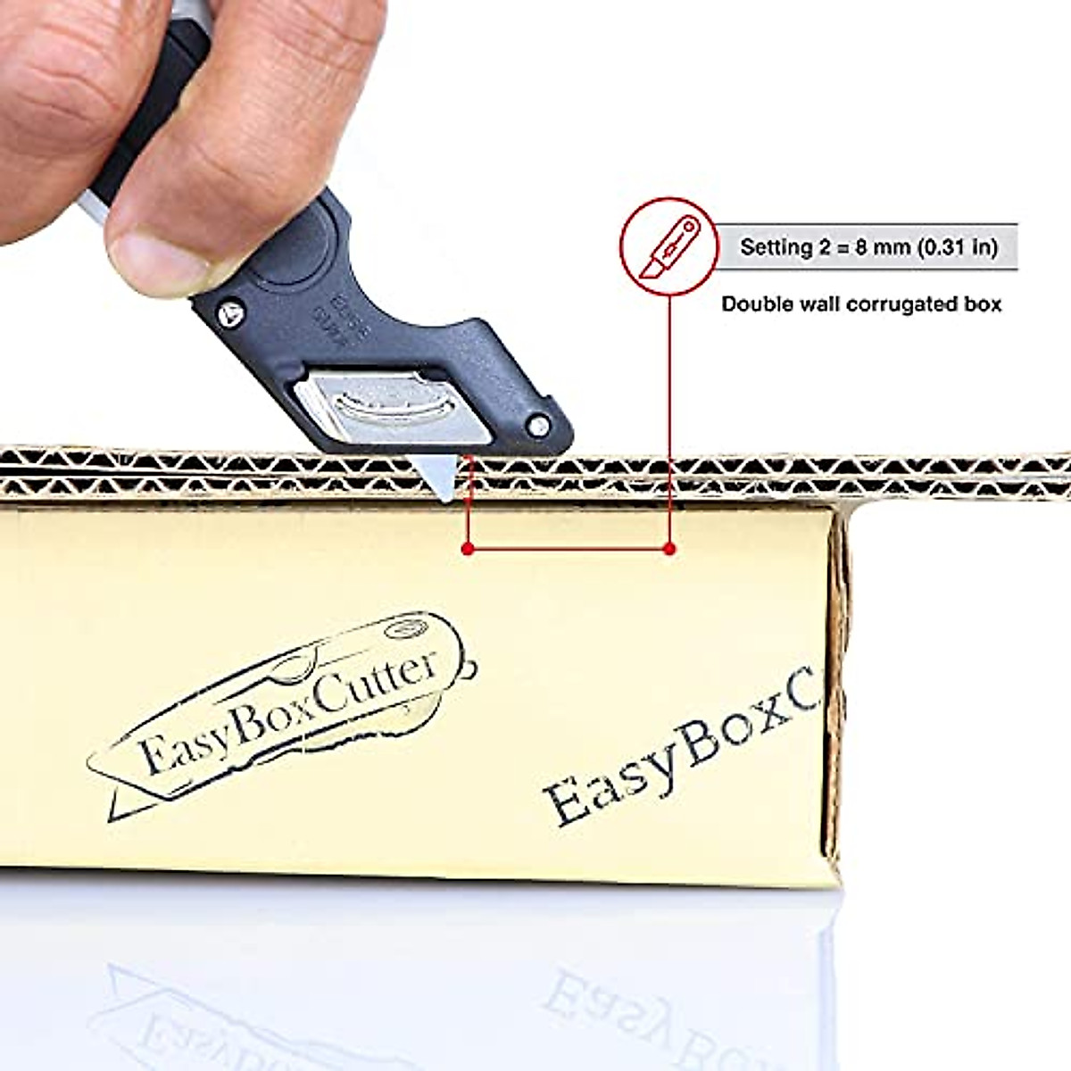 Box Cutter, 3 blade depth setting, Squeeze Trigger and Edge Guides, Holster, Lanyard, Extra Blade - 1000 white