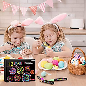 Emooqi Acrylic Paint Pens, Set of 12 Pcs Paint Markers Pens for Rocks, Craft, Ceramic, Glass, Wood, Fabric, Canvas -Art Crafting Supplies