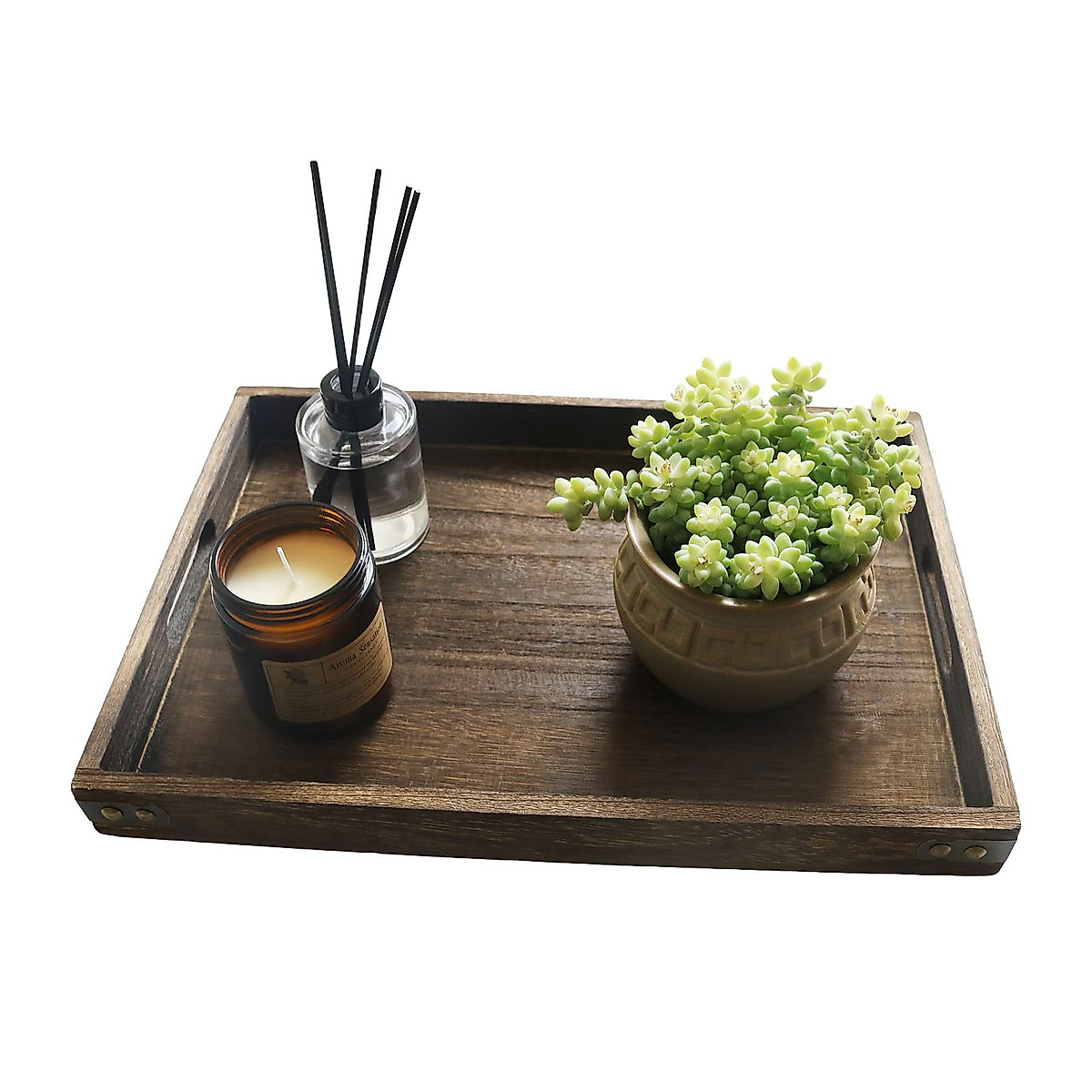 Wood Serving Tray with Handles, 16" Rustic Tray, Durable and Lightweight Paulownia Wood Nesting Tray