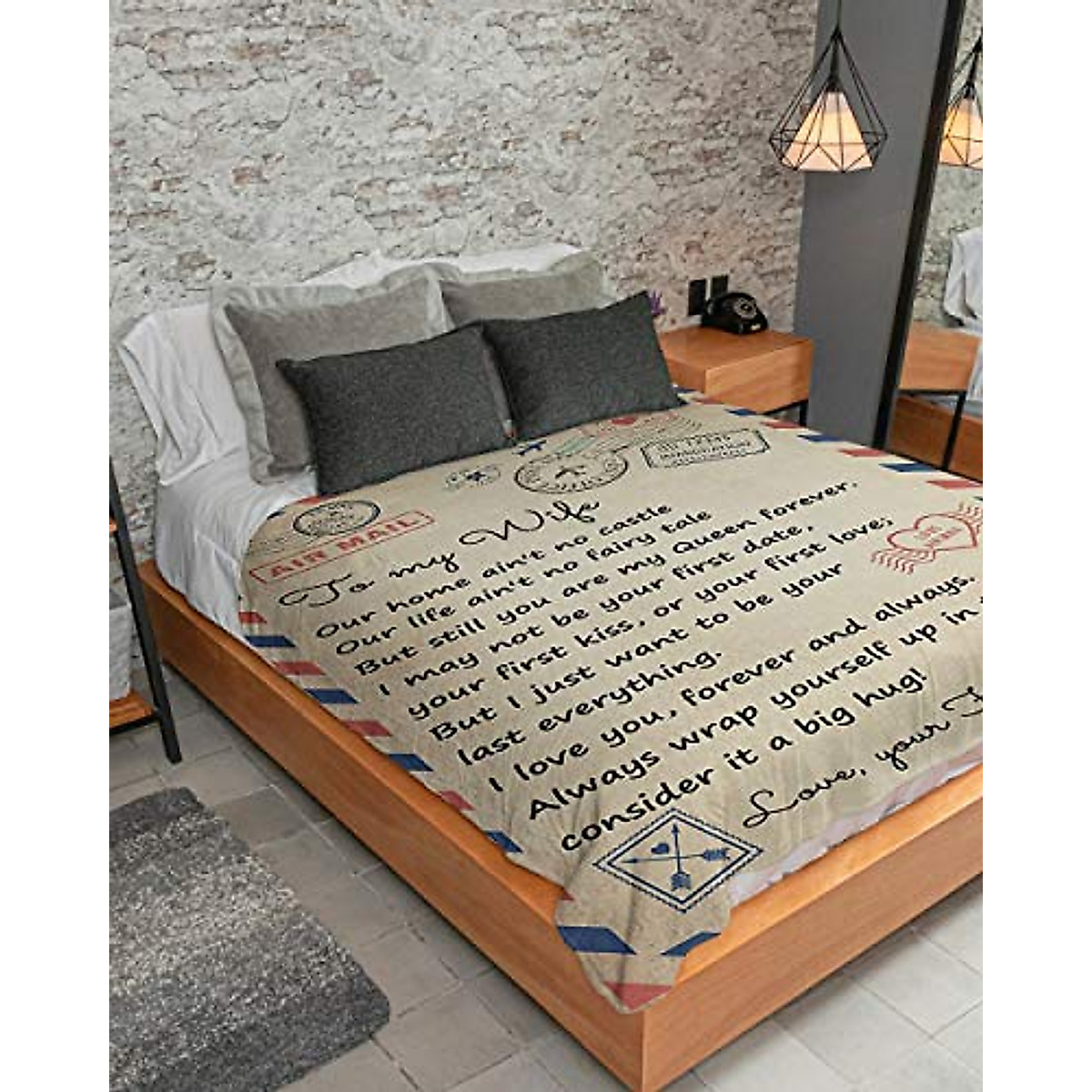 Blanket Personalized Love Mail Letter to Wife My Queen Forever from Husband- Fleece Blankets- Gifts for Wife Cozy Plush Fleece Blanket Size 60x80 inch On Christmas, Birthday, Holiday