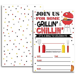 FujLoy BBQ Birthday Party Invitation, Barbecue Party Invitation, BBQ Invitation, BBQ Birthday Invitation.（059）