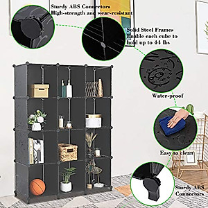 VINGLI Portable Closet Wardrobe, 12 Cube Storage Organizer, Bookcases Plastic Storage Closet, Shelf Unit, DIY Cube Shelves for Bedroom Living Room Office