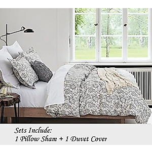 DAUAOTO Twin XL 68"X92" Duvet Cover Set, Cotton Farmhouse Print Bedding for Twin Extra Long Bed, Gray Paisley Pattern
