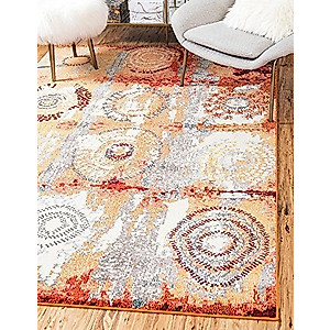 Unique Loom Estrella Collection Modern, Abstract, Light Colors, Distressed Area Rug, 5 ft x 8 ft, Orange/Beige