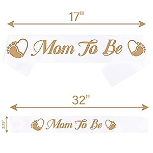 VeryMerryMakering Baby Shower Decoration for Mom To Be and Dad To Be, White Flowers style Tiara + White & Blue Sash + White & Blue Dad to be pin, Maternity Gift for Her and Him